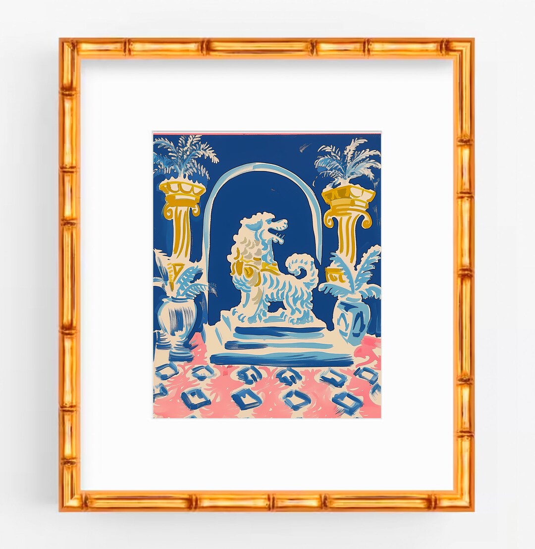 Art Print Staffordshire Dog Chinoiserie Pagoda Ginger Pattern Blues and ...