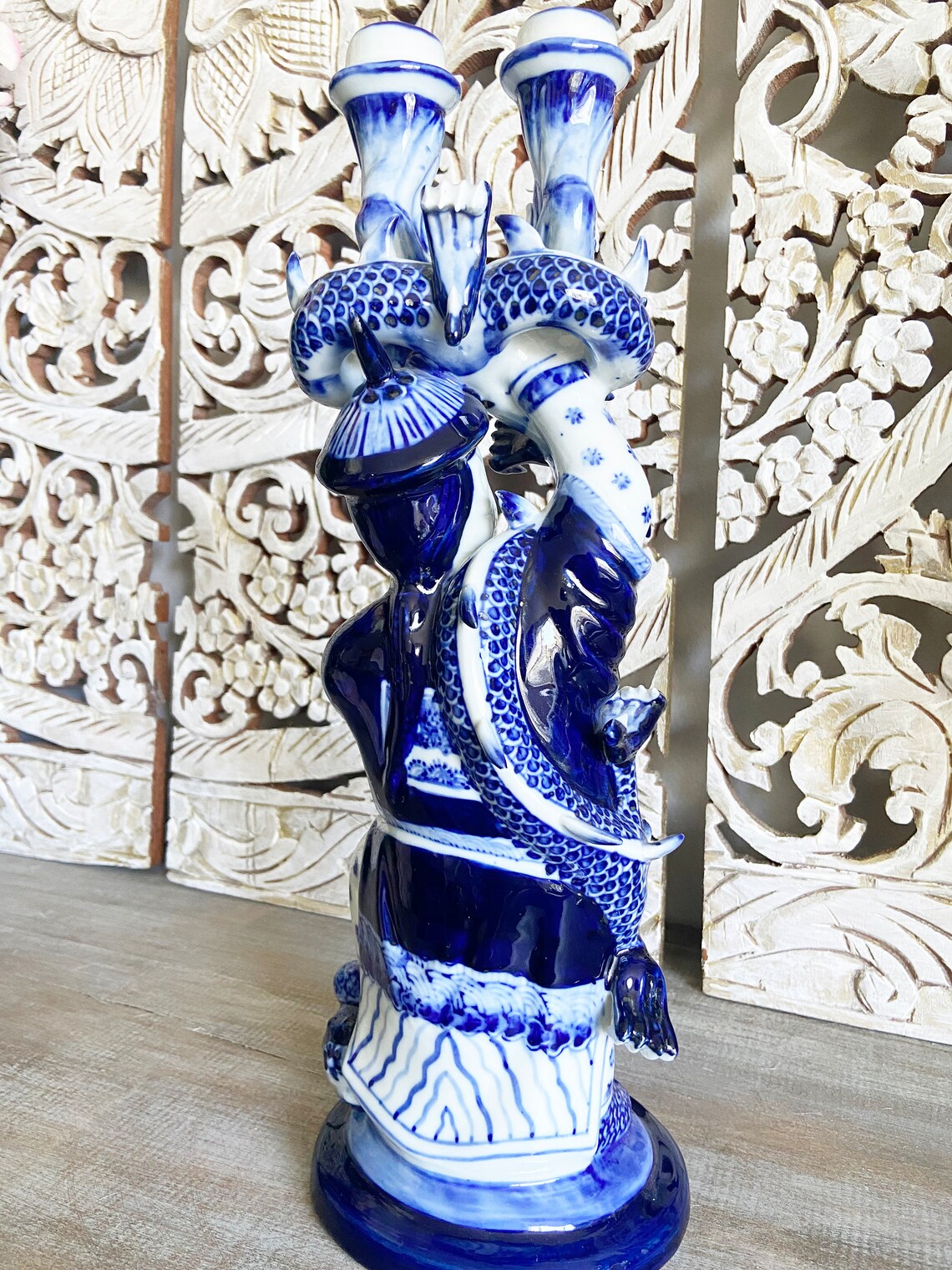 Vintage Chinese Man Porcelain Hand Painted Figurine Blue and White Fine ...