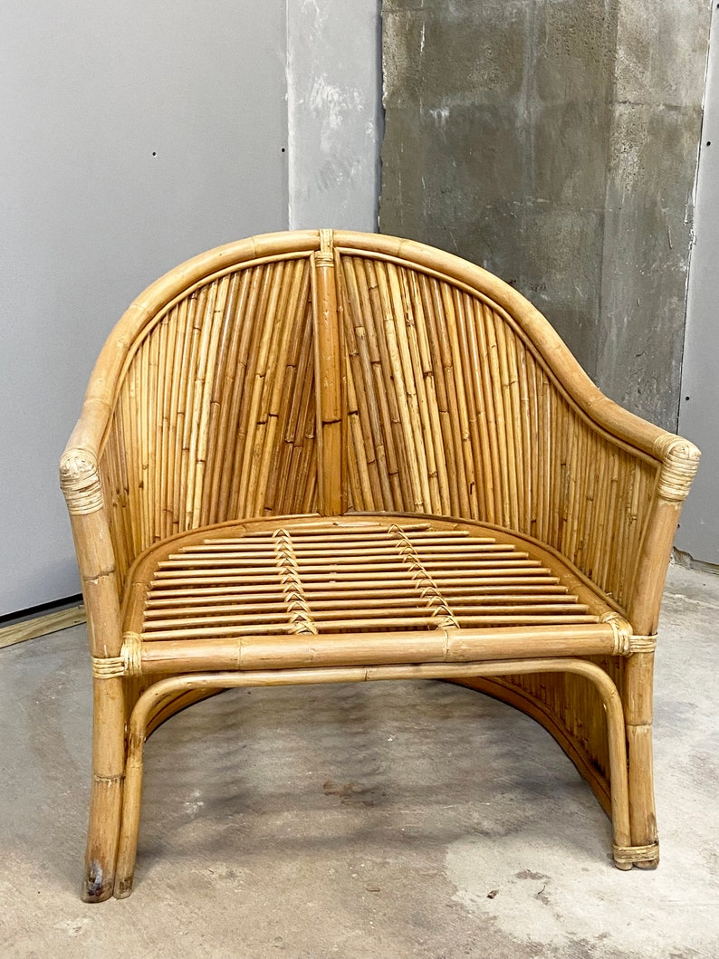 Split Reed Rattan Club Chair in the Manner of Gabriella Crespi - Etsy