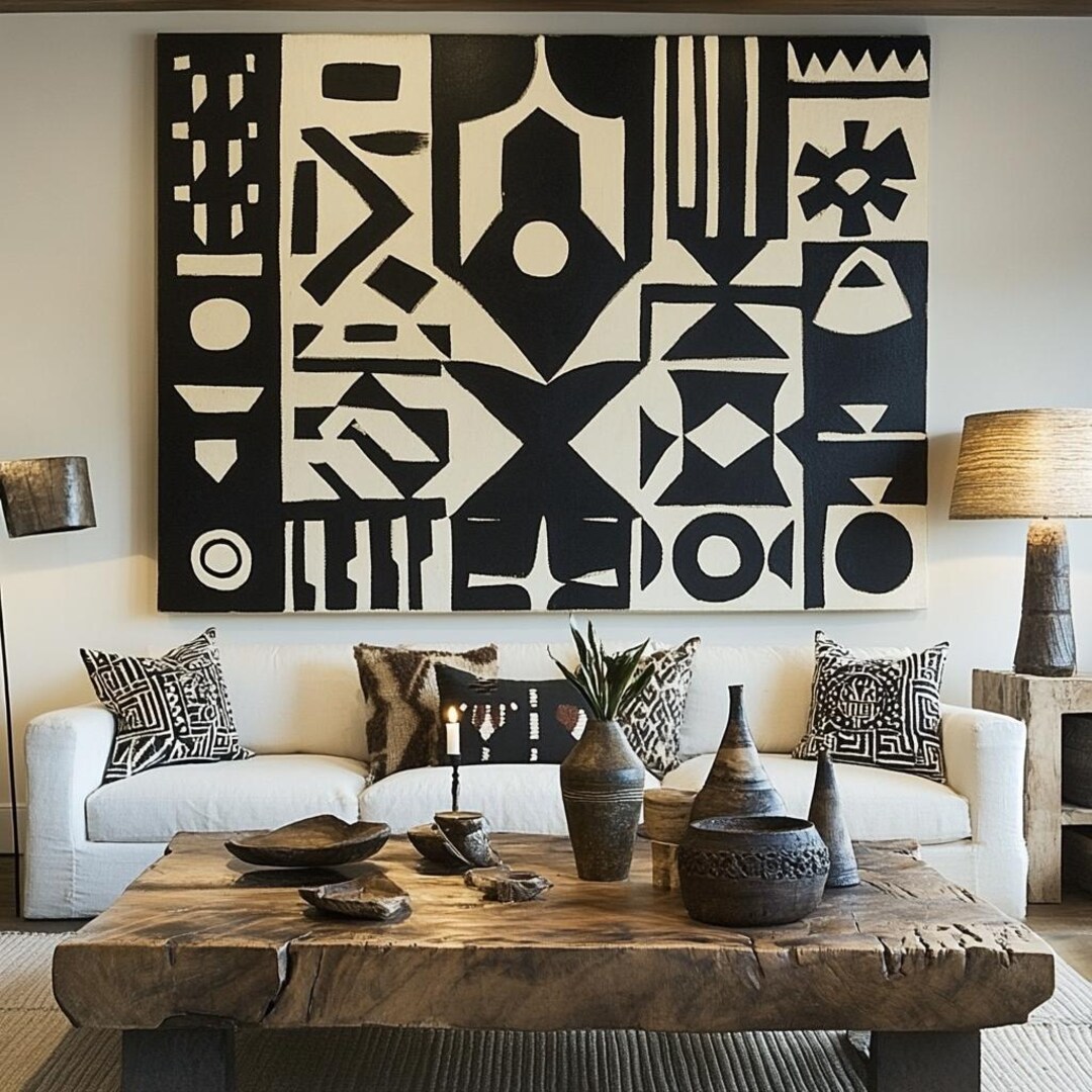 Tribal Namibian Pattern Black and White Texture Abstract Boho Wall Art ...