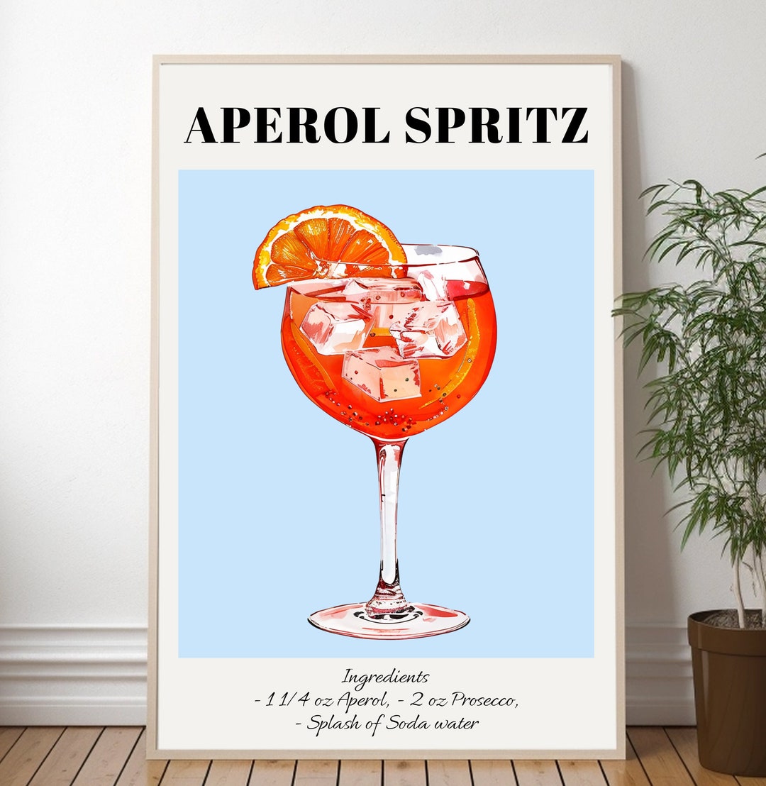 Aperol Spritz Watercolor Art Print: Trendy Bar Cart Decor - Etsy