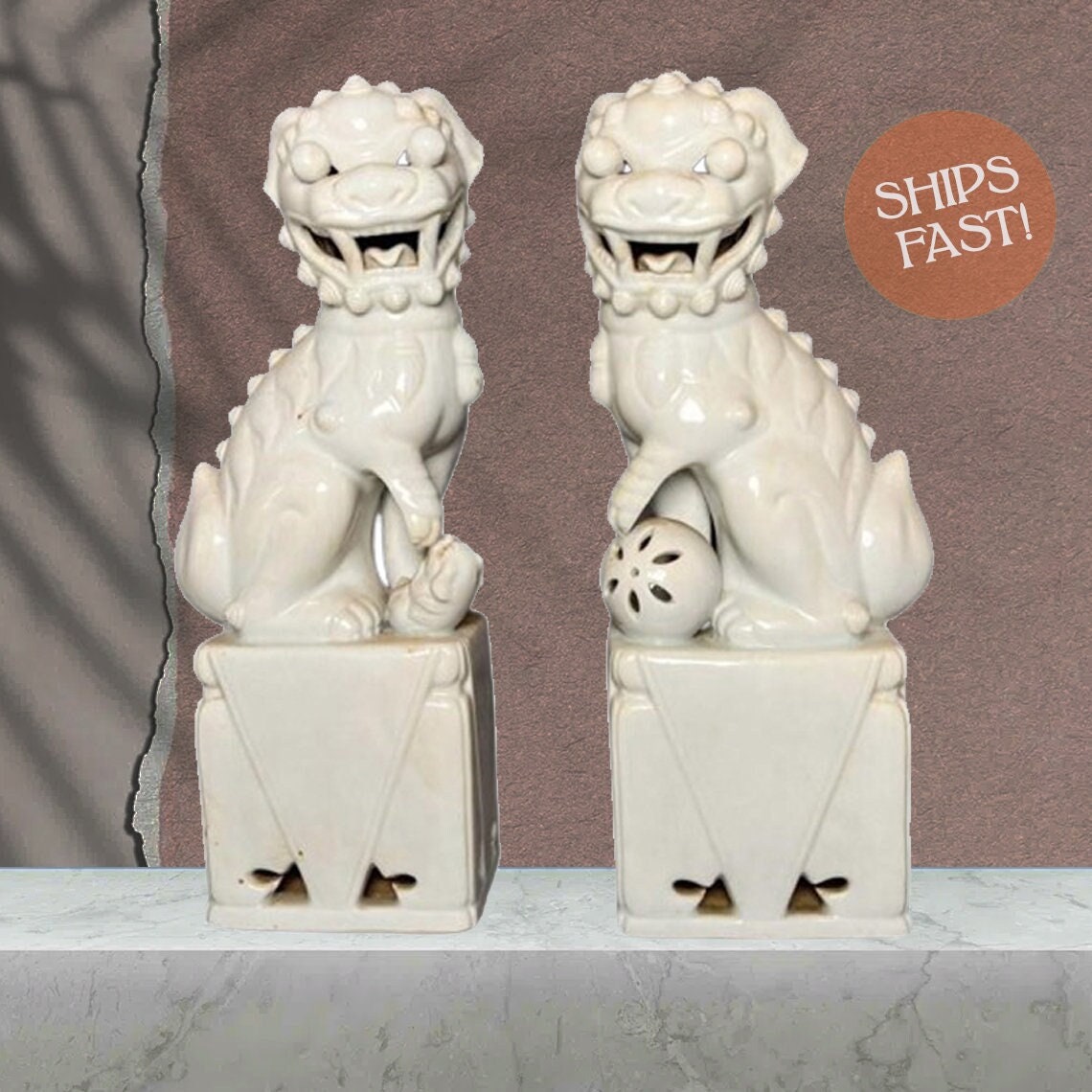 Foo Dog Pair of Blanc De Chine / Made in Japan/ Phoo Dogs Figurines XL ...