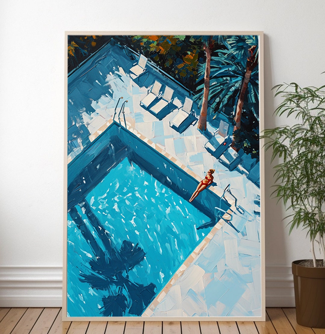 Poolside Art Print: Vintage Woman in Bikini, Beach Wall Decor - Etsy