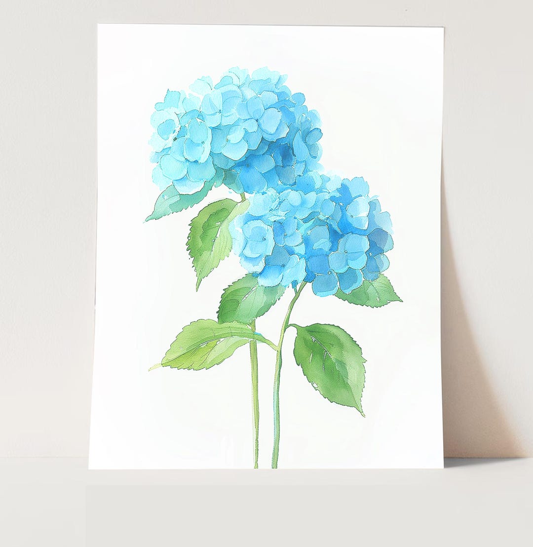 Pale Blue Hydrangea Art Print: Minimalist Watercolor Botanical ...