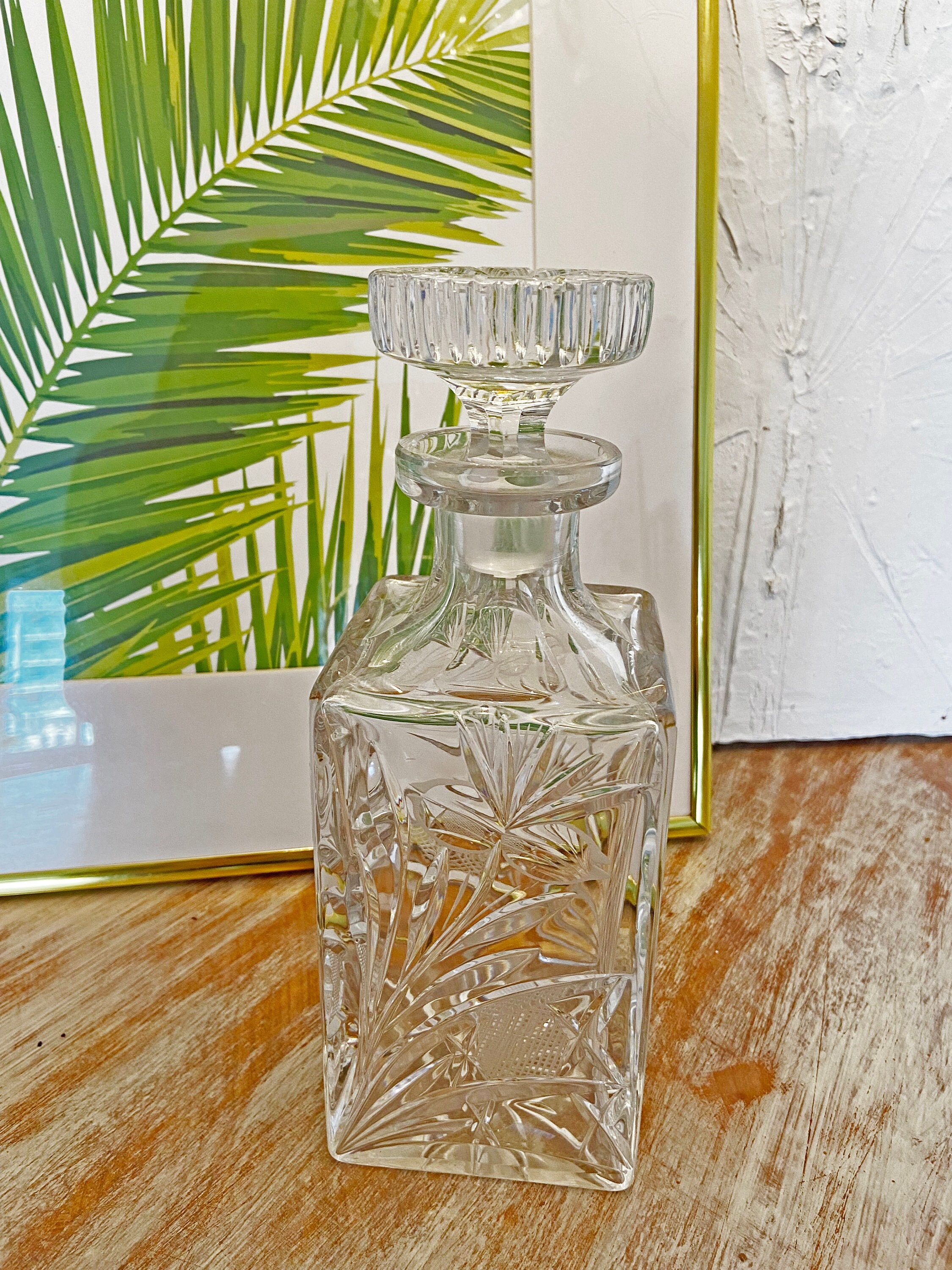 Vintage Glass Wiskey Container Vintage Cut Crystal Square Decanter Star ...