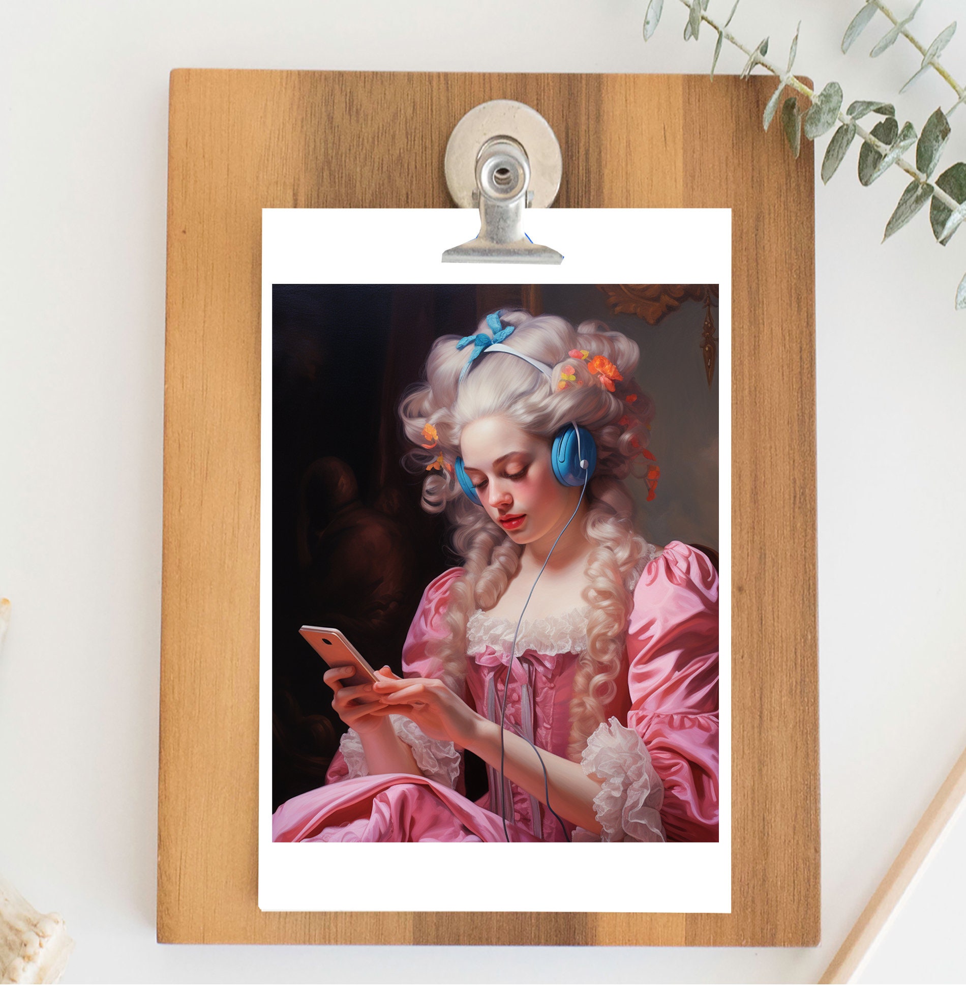 Humorous Art Print Funny Rococo Paintings, Elegant Lady Holding Cell ...