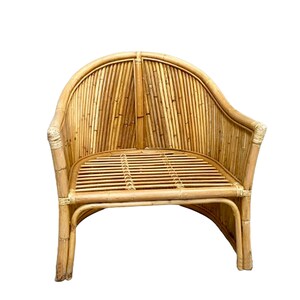 Split Reed Rattan Club Chair in the Manner of Gabriella Crespi Bamboo ...