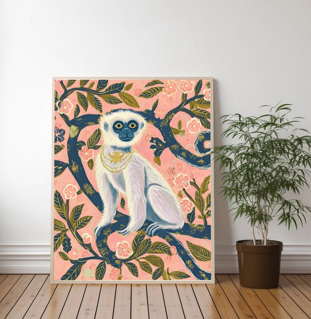 Staffordshire Monkey Art Print: Preppy Chinoiserie Floral Giclee - Etsy