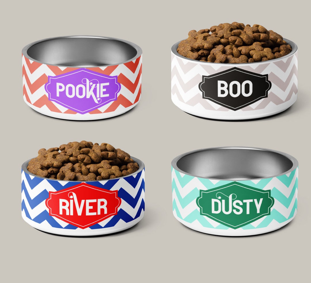 Personalized Dog Bowl Zigzag Chevron Pattern Custom Color Pet Name ...