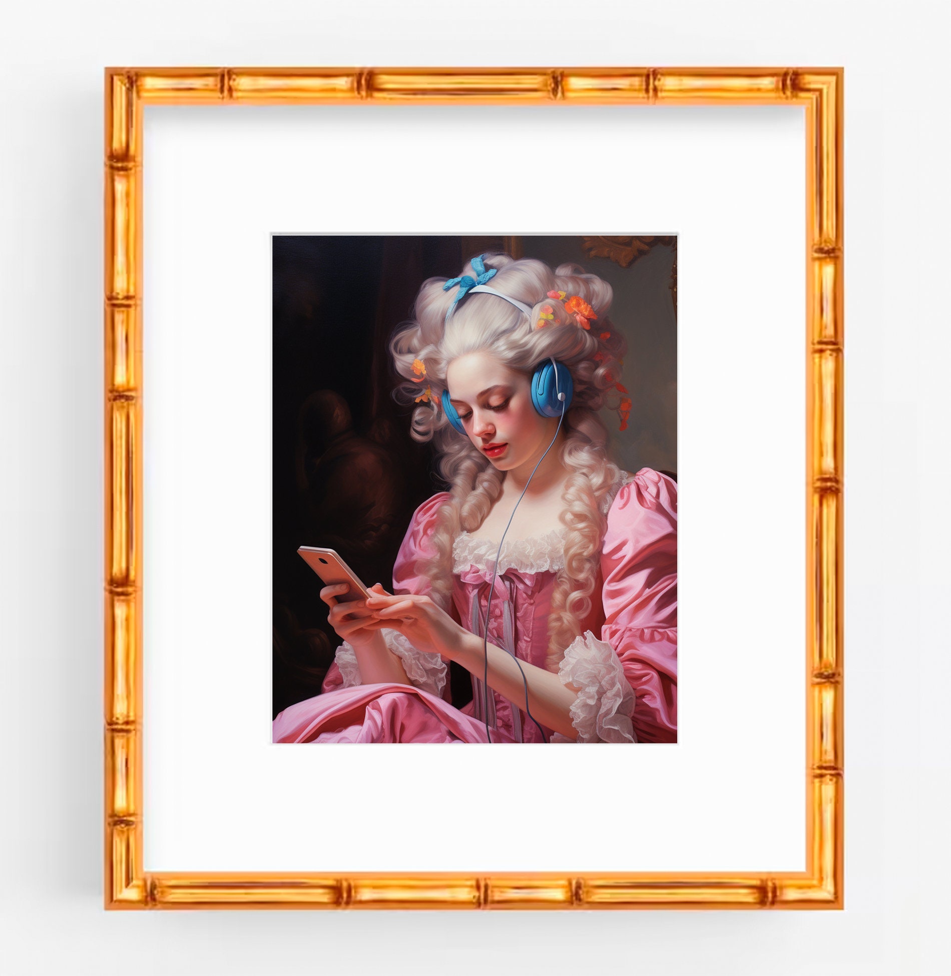 Humorous Art Print Funny Rococo Paintings, Elegant Lady Holding Cell ...