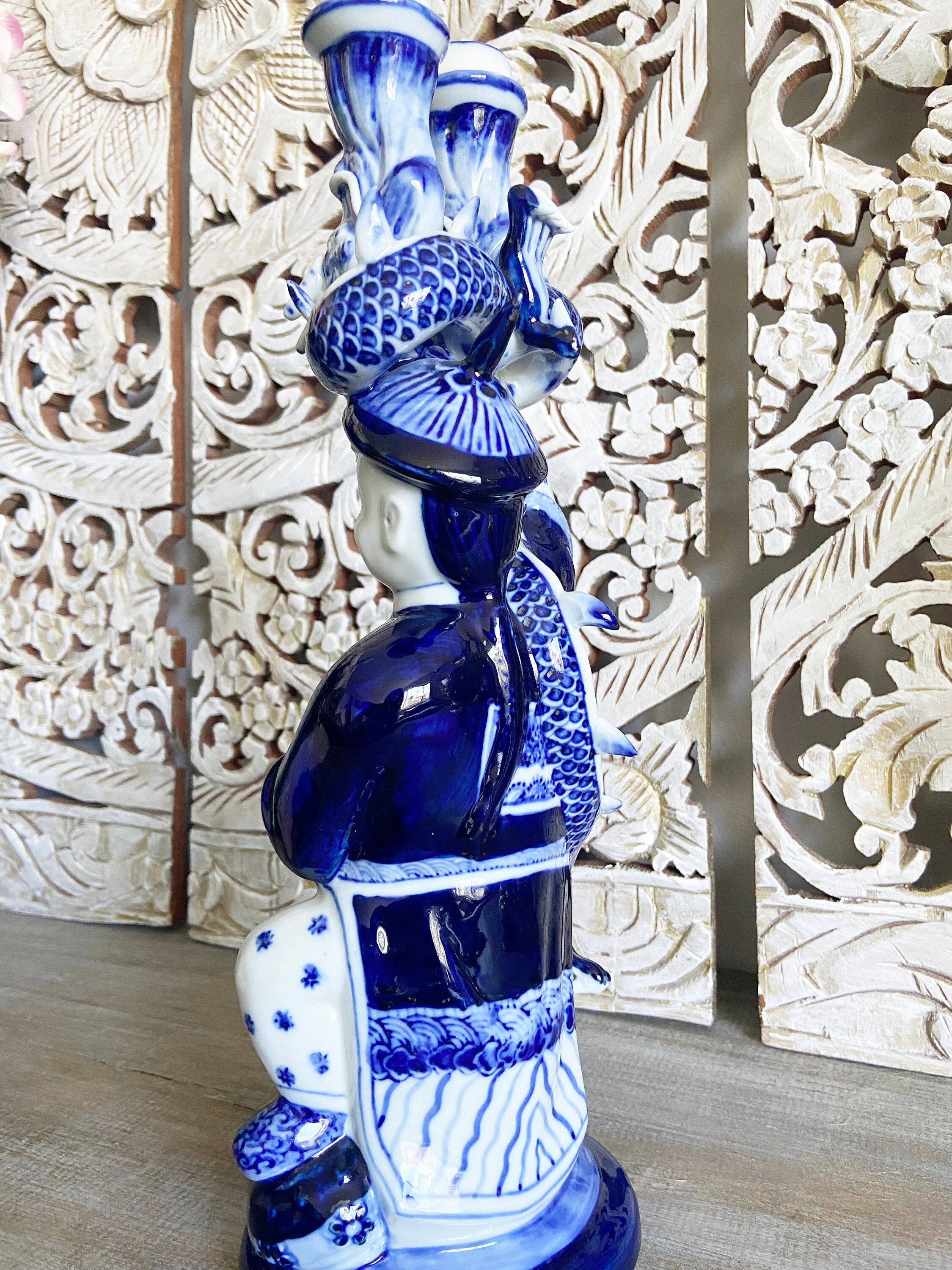 Vintage Chinese Man Porcelain Hand Painted Figurine Blue and White Fine ...