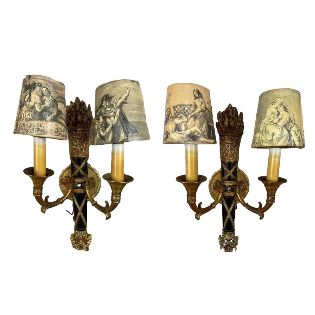 Pair of 1980s Cast Brass Waldorf Astoria Hotel Empire Horn & Torch ...
