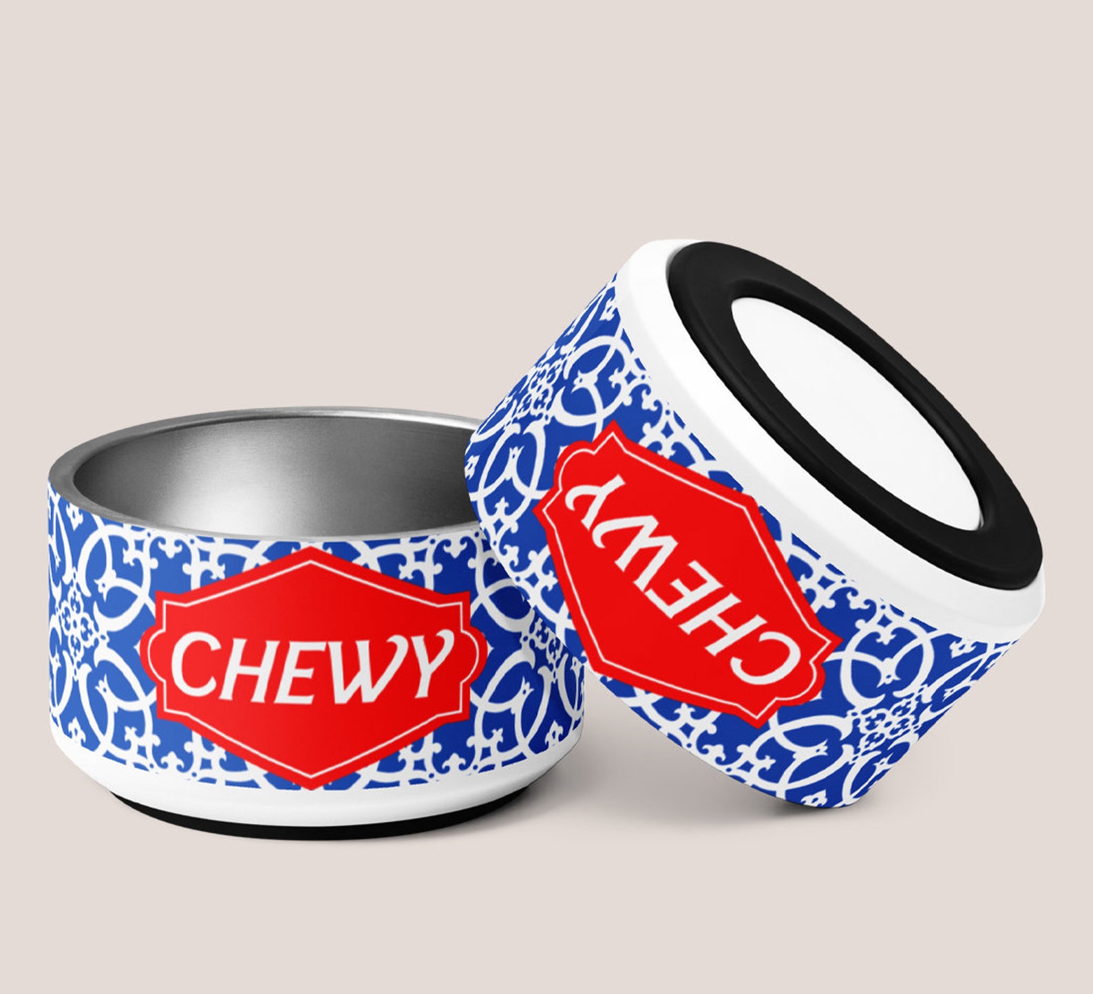 Personalized Dog Bowl Preppy Pattern Custom Color Pet Name - Etsy
