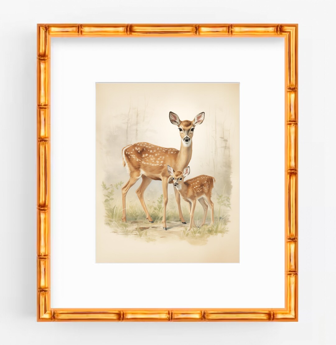 Vintage Doe and Fawn Painting Nursery Painting Vintage Farmhouse Art ...