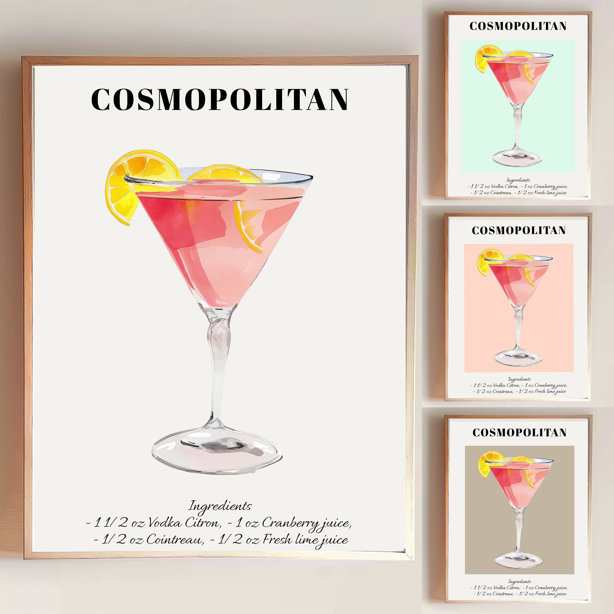 Cosmopolitan Cocktail Art Print: Trendy Bar Cart Decor - Etsy