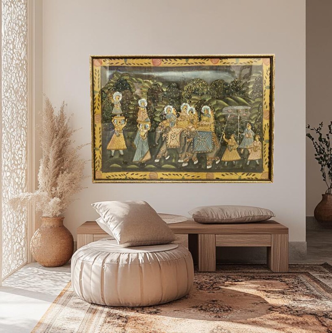 Antique Indian Silk Painting: Vishnu Style Elephant Procession - Etsy