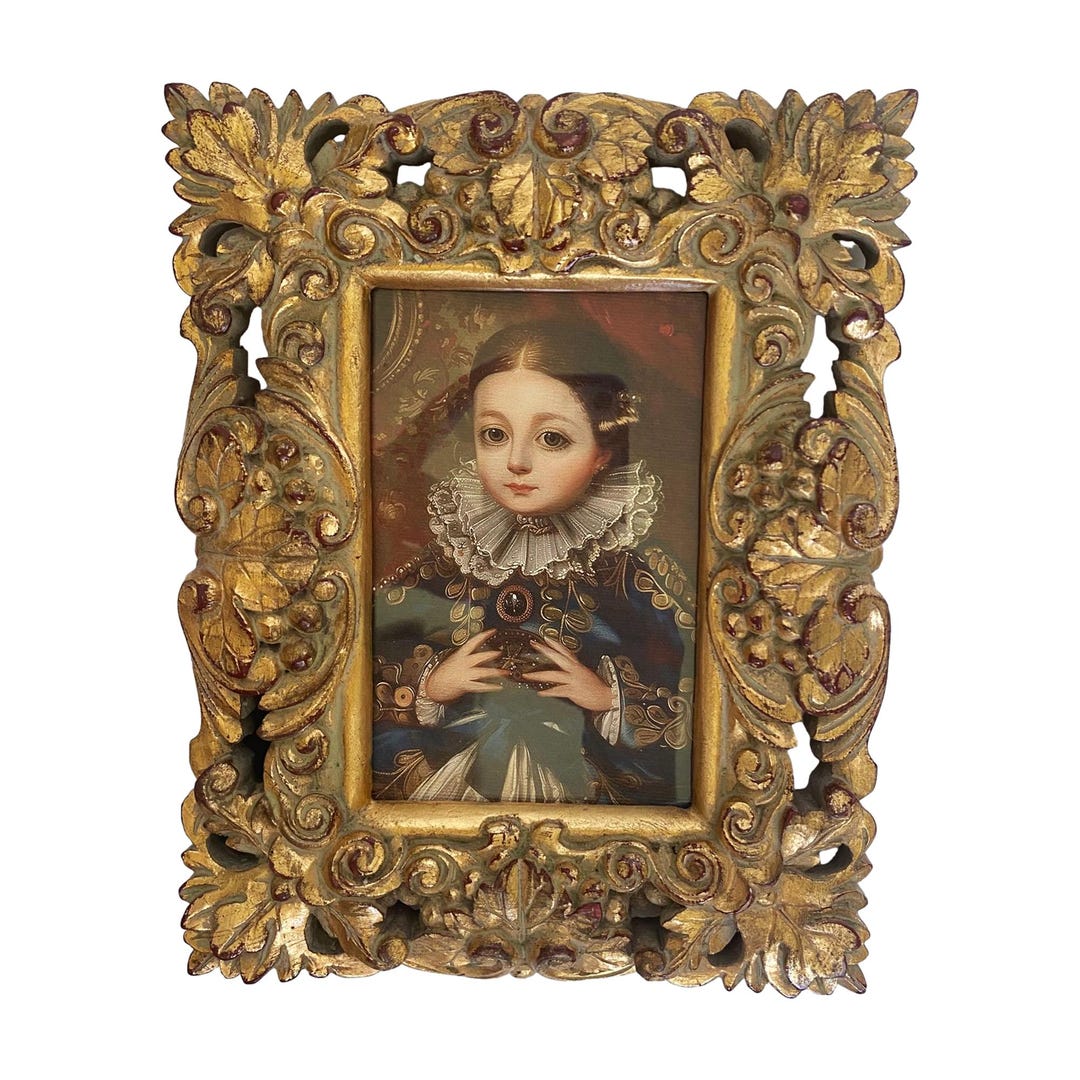 Vintage-style Wall Art – Victorian Girl in Ornate Gilt Frame, Dark ...