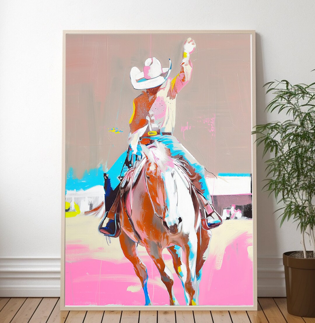 ART PRINT Contemporary Cowboy Riding Horse Pop Art Print Cowboy Vibrant ...