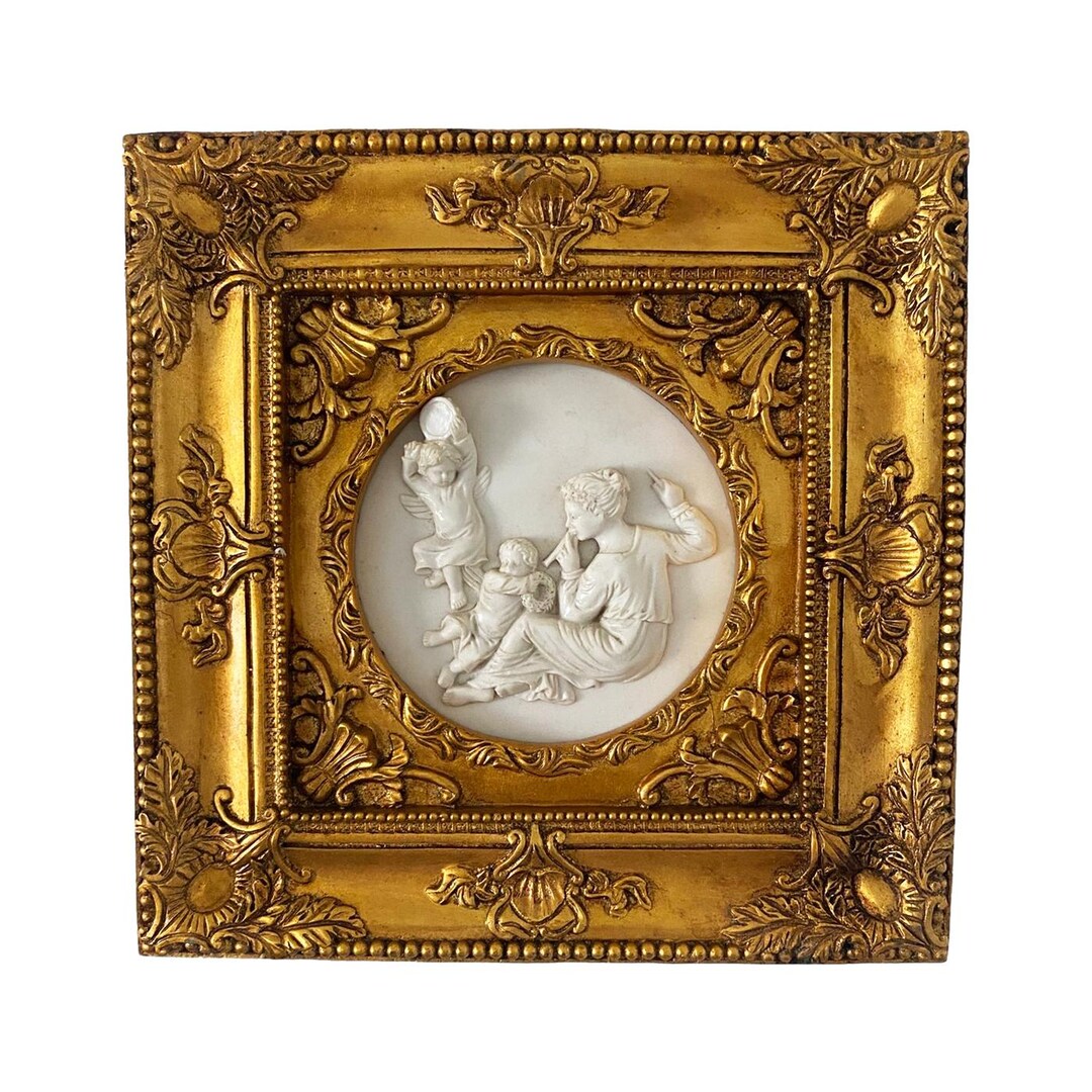 Italian Marble Cherub Wall Plaque With Gold Glit Frame – Classical Home ...