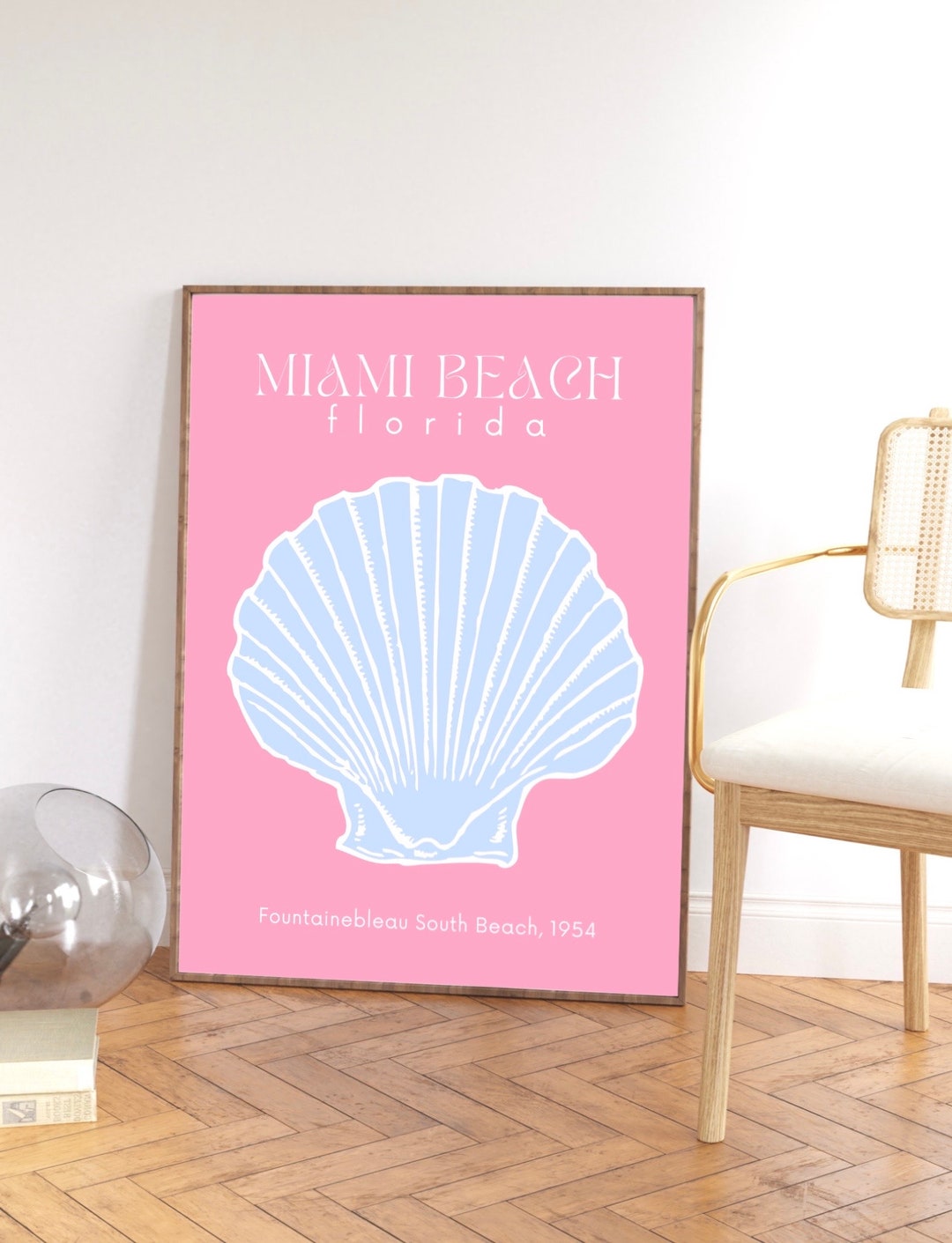 Miami Beach Trendy Girly Poster in Pink and Blue Miami Wall Art Girly ...
