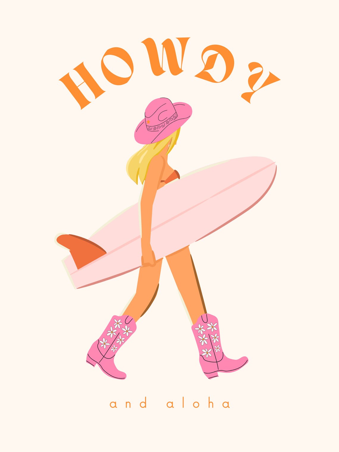 Howdy and Aloha Coastal Cowgirl Print Pink and Orange DIGITAL DOWNLOAD ...