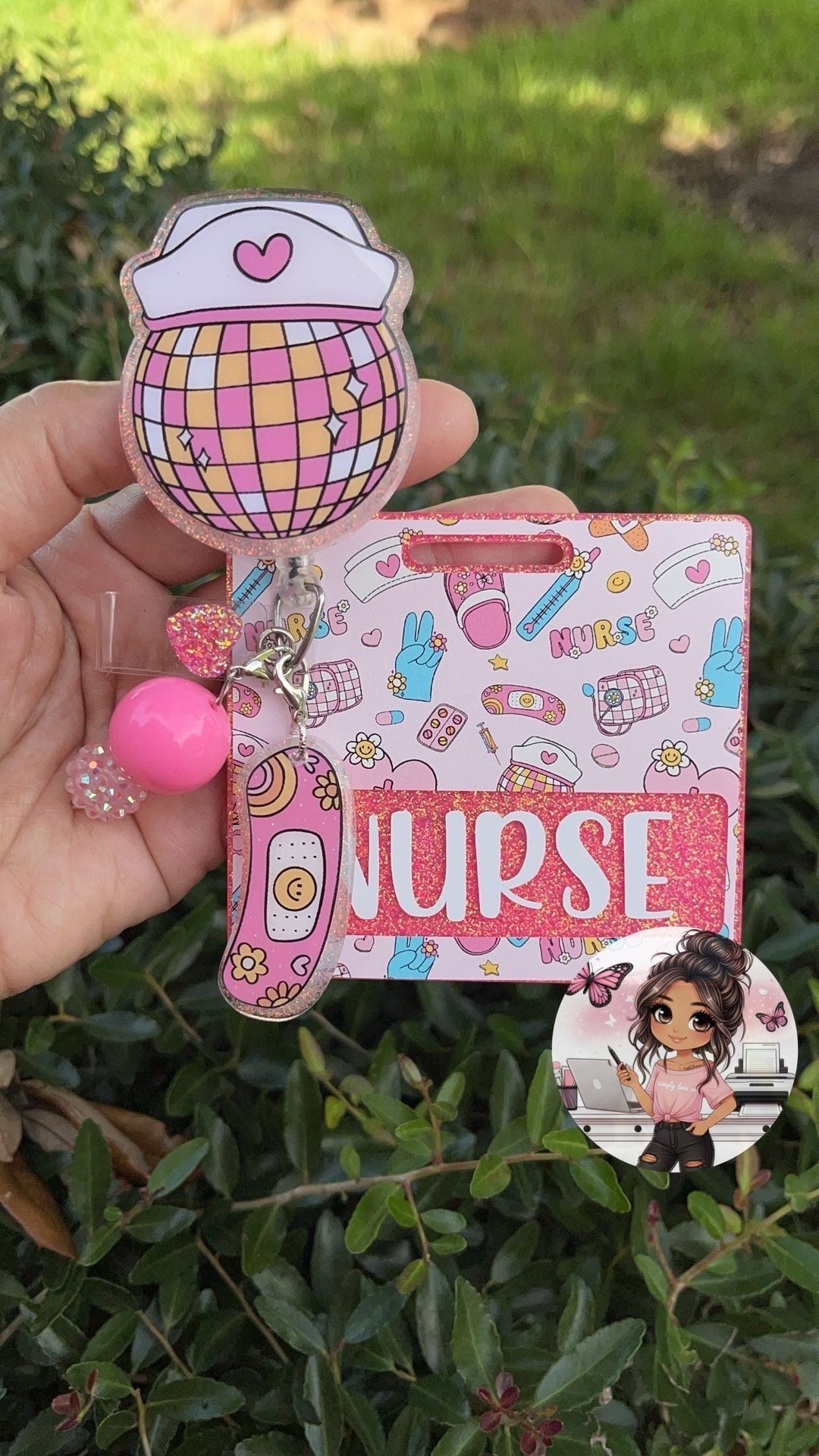 Disco Nursebadge Buddy Set Checkered LVN LPN Hat Bandaid Gloves Crocs ...