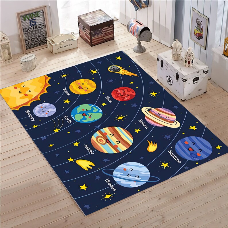 Vibrant Cute Kids Solar System Printed Kids Room Rug - Etsy
