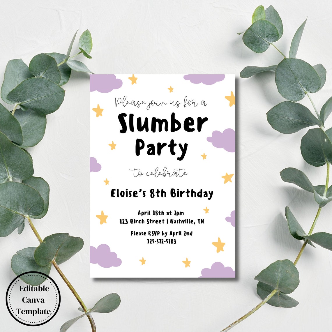 Editable Sleepover Party Invitation Template for Birthday Slumber ...