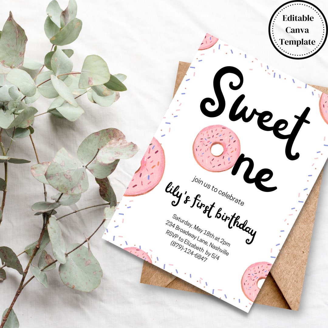 Editable Sweet One Birthday Party Invitation Template for Canva - Etsy