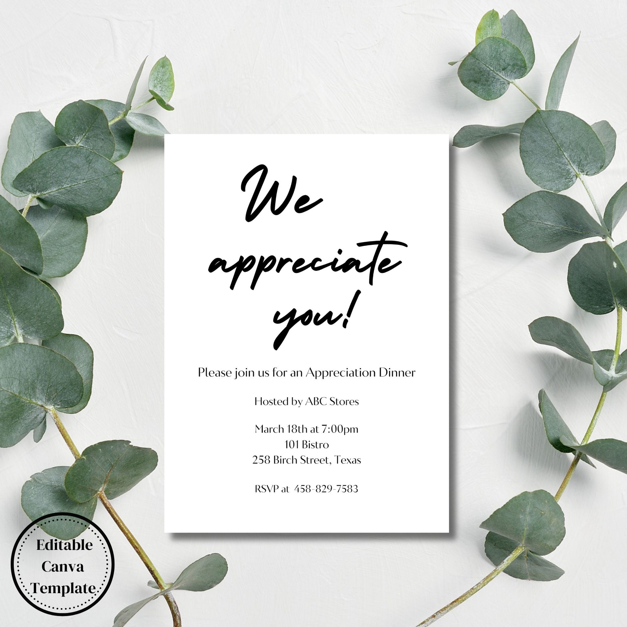 We Appreciate You Invitation, Appreciation Dinner Invitation, Dinner ...