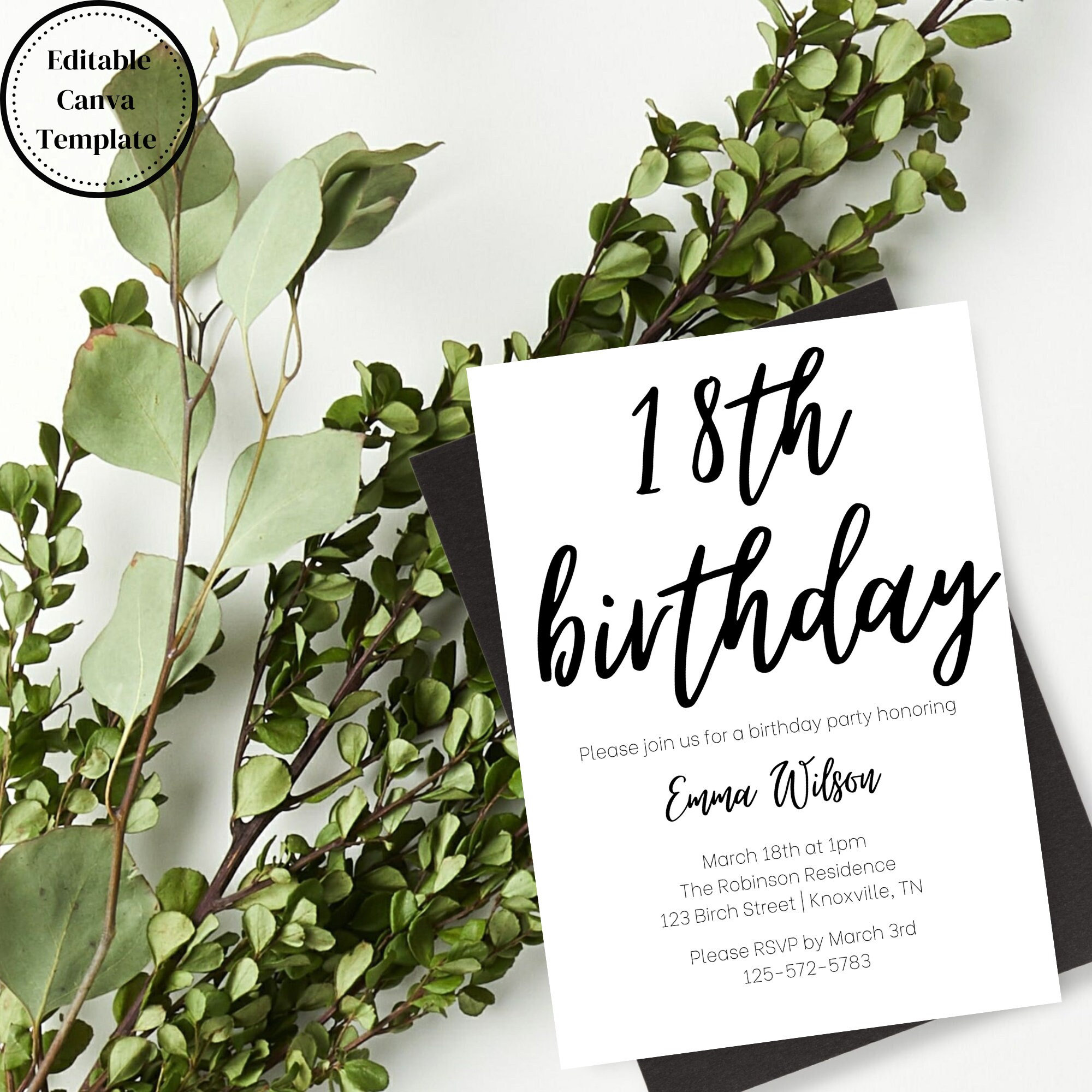 Editable 18th Birthday Invitation Printable Canva Template - Etsy Australia