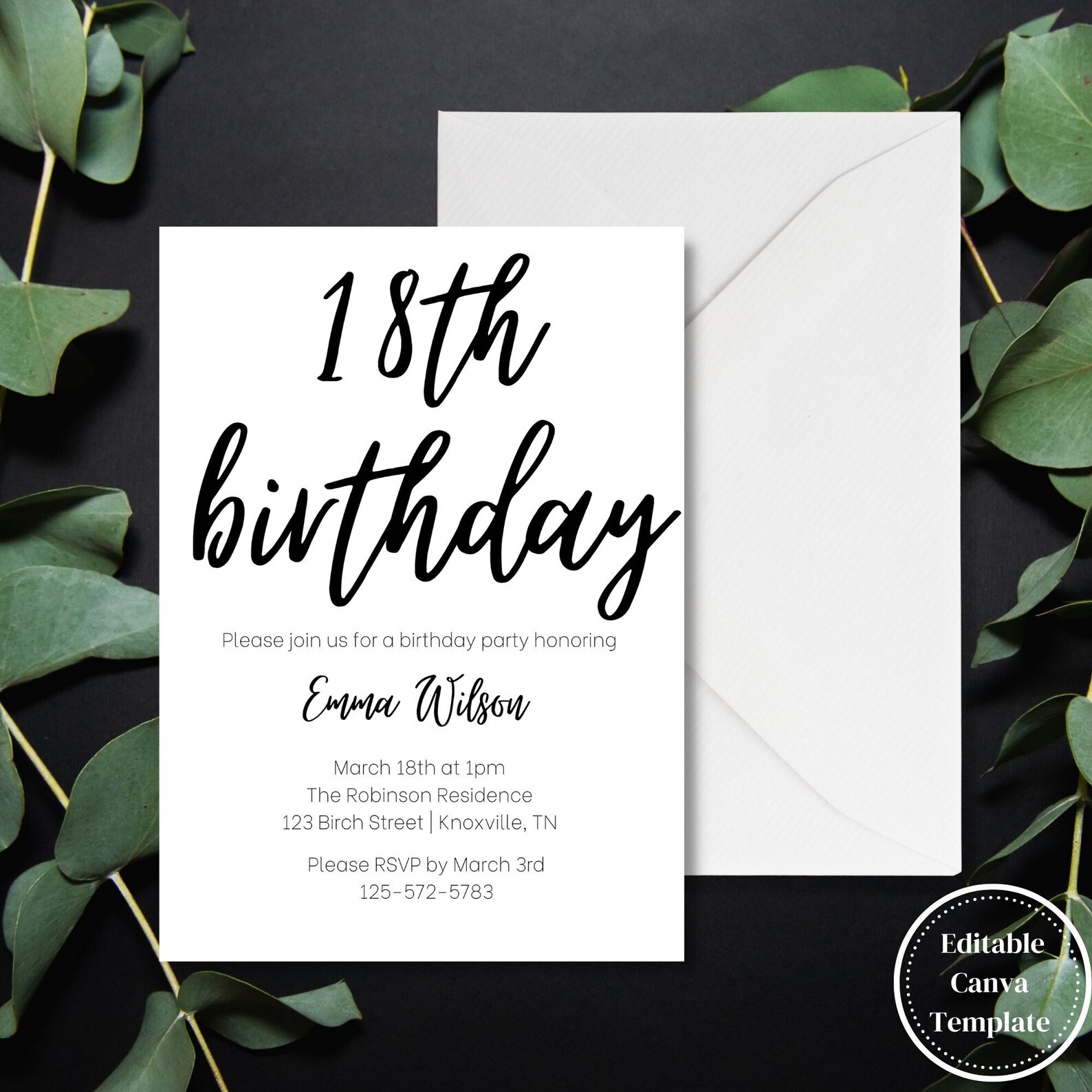 Editable 18th Birthday Invitation Printable Canva Template - Etsy Australia