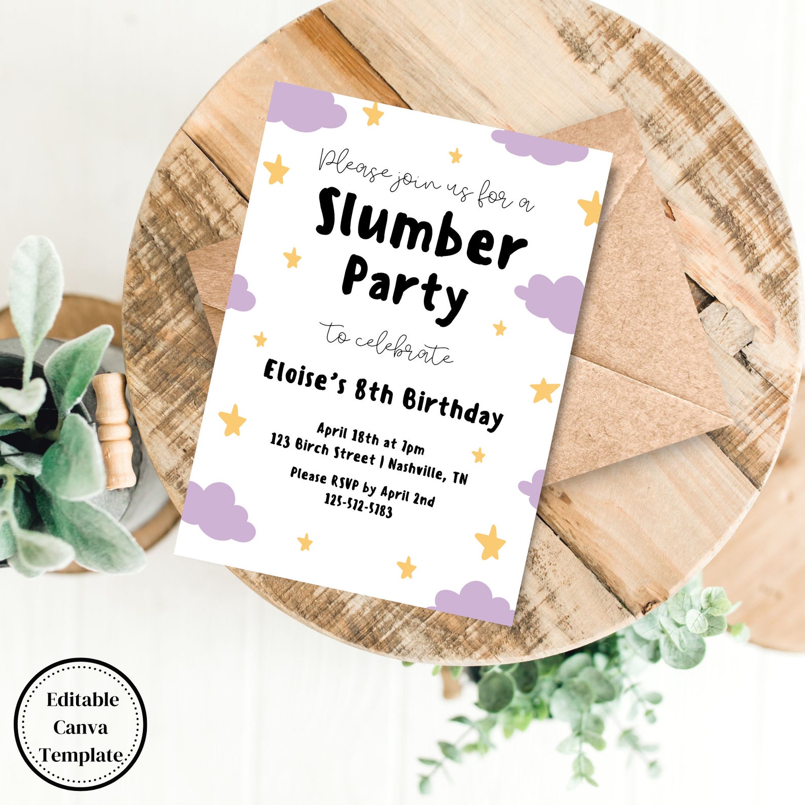 Editable Sleepover Party Invitation Template for Birthday Slumber ...