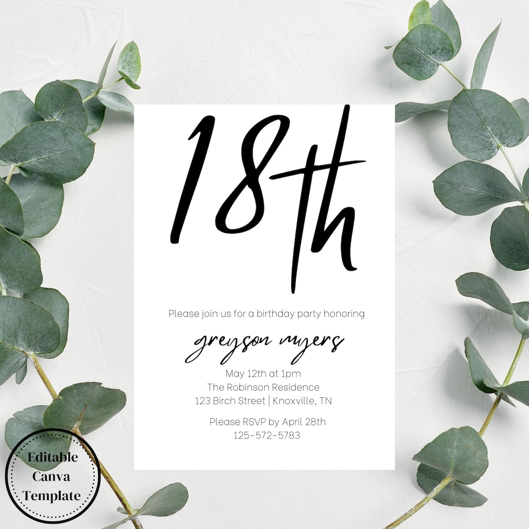 Custom 18th Birthday Editable Canva Template, Instant Download Party ...