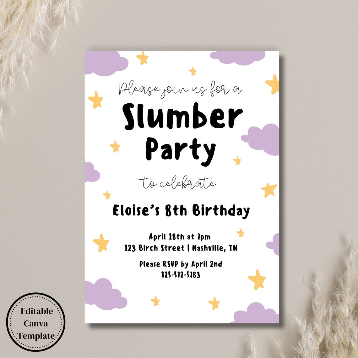 Editable Sleepover Party Invitation Template for Birthday Slumber ...