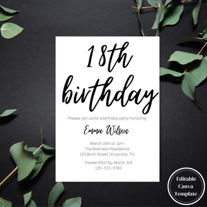 Editable 18th Birthday Invitation Printable Canva Template - Etsy