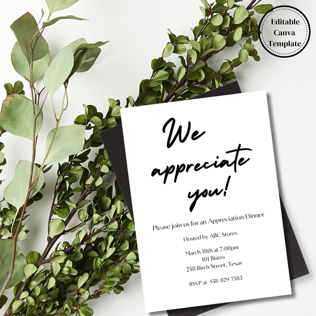 We Appreciate You Invitation, Appreciation Dinner Invitation, Dinner ...