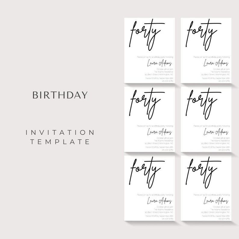 Editable 40th Birthday Party Invitation Canva Template Instant Download ...