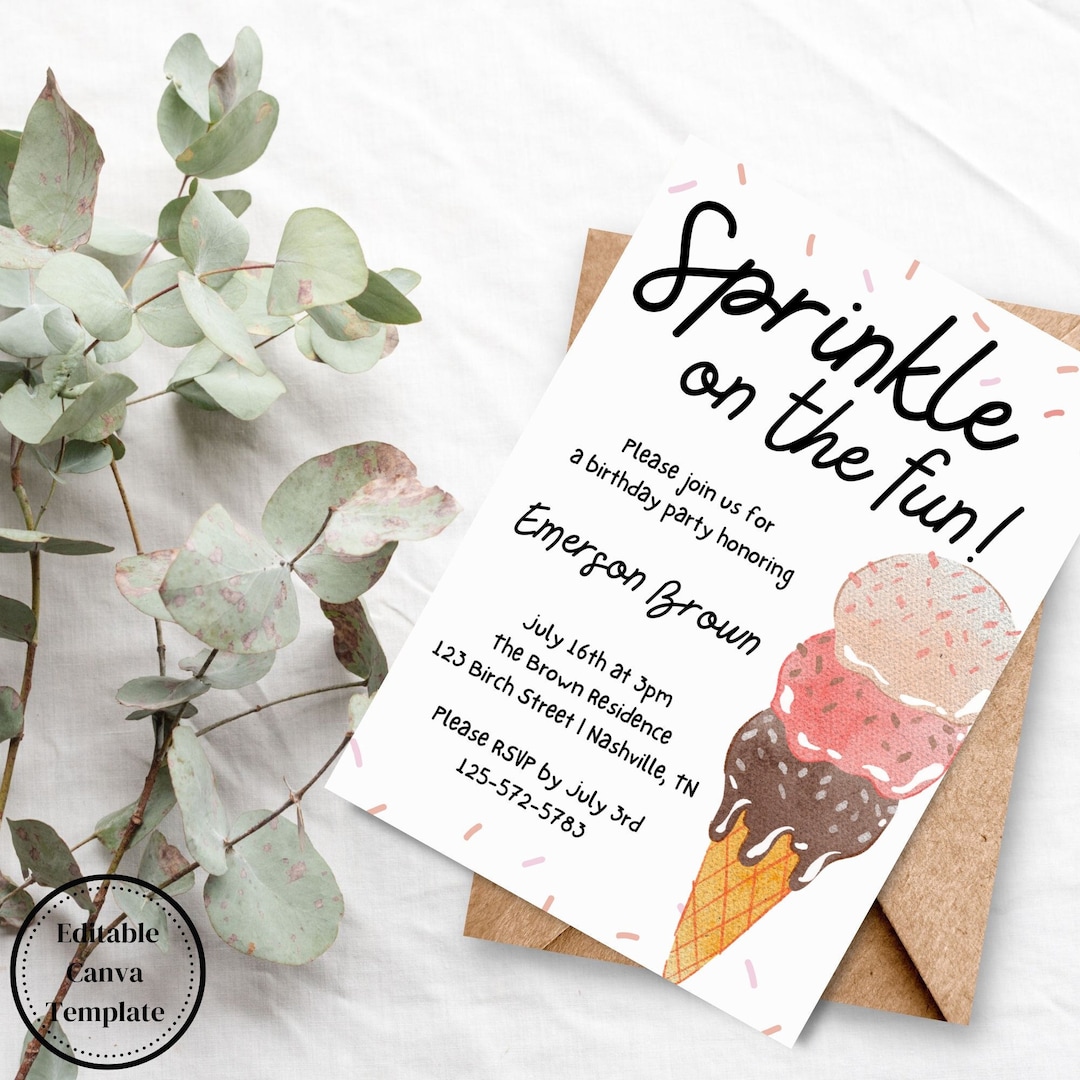 Summer Ice Cream Party Invitation Canva Template Editable - Etsy