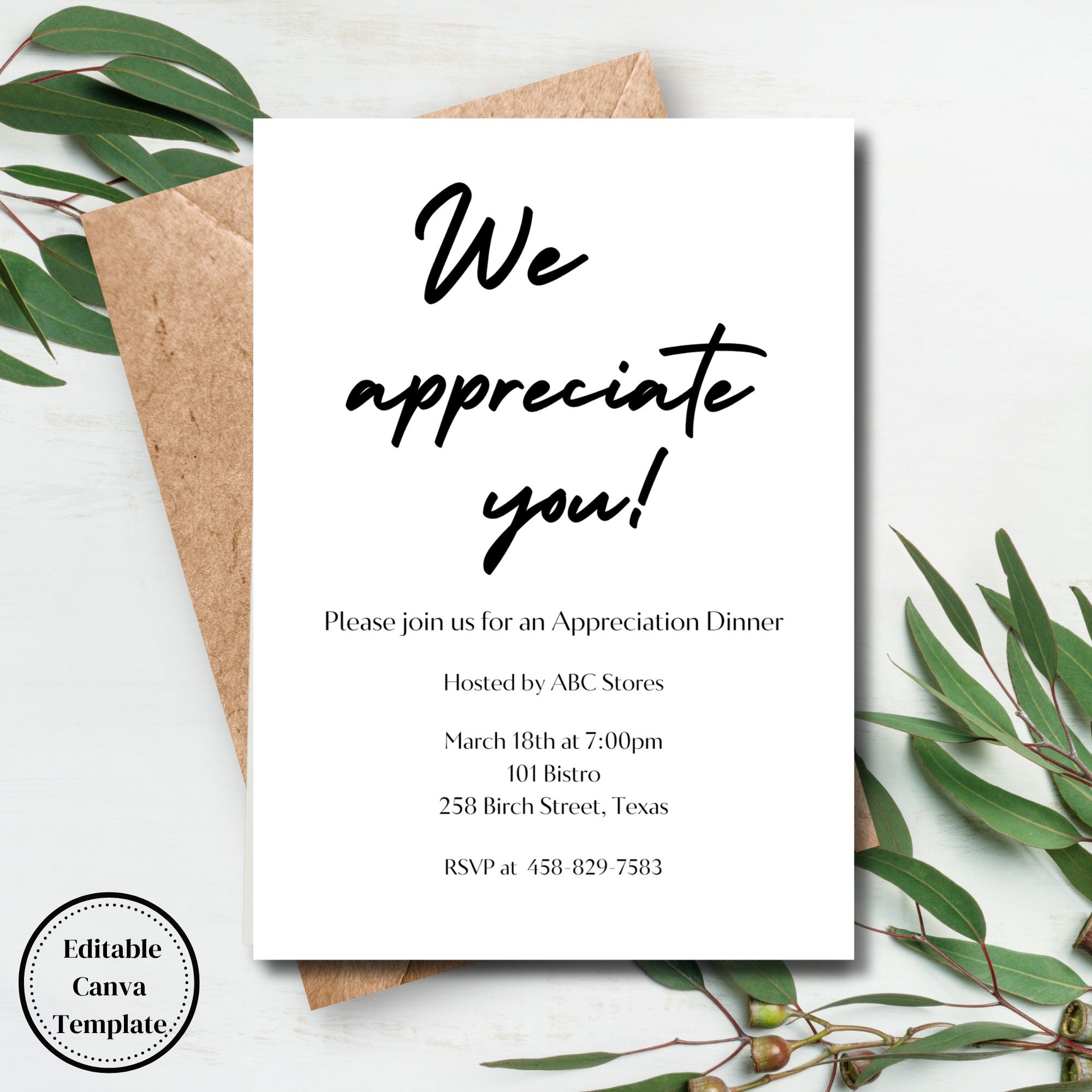 We Appreciate You Invitation, Appreciation Dinner Invitation, Dinner ...