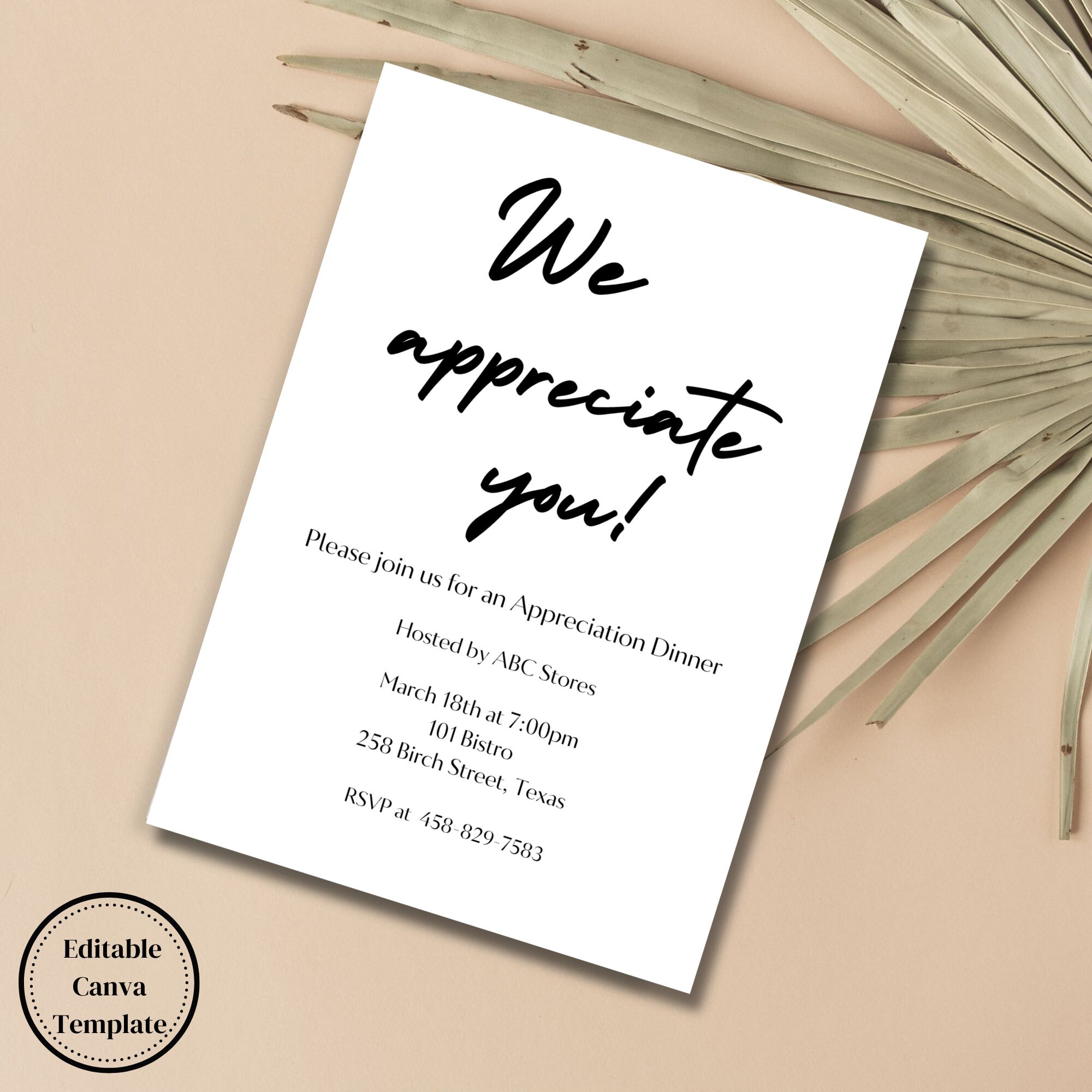 We Appreciate You Invitation, Appreciation Dinner Invitation, Dinner ...