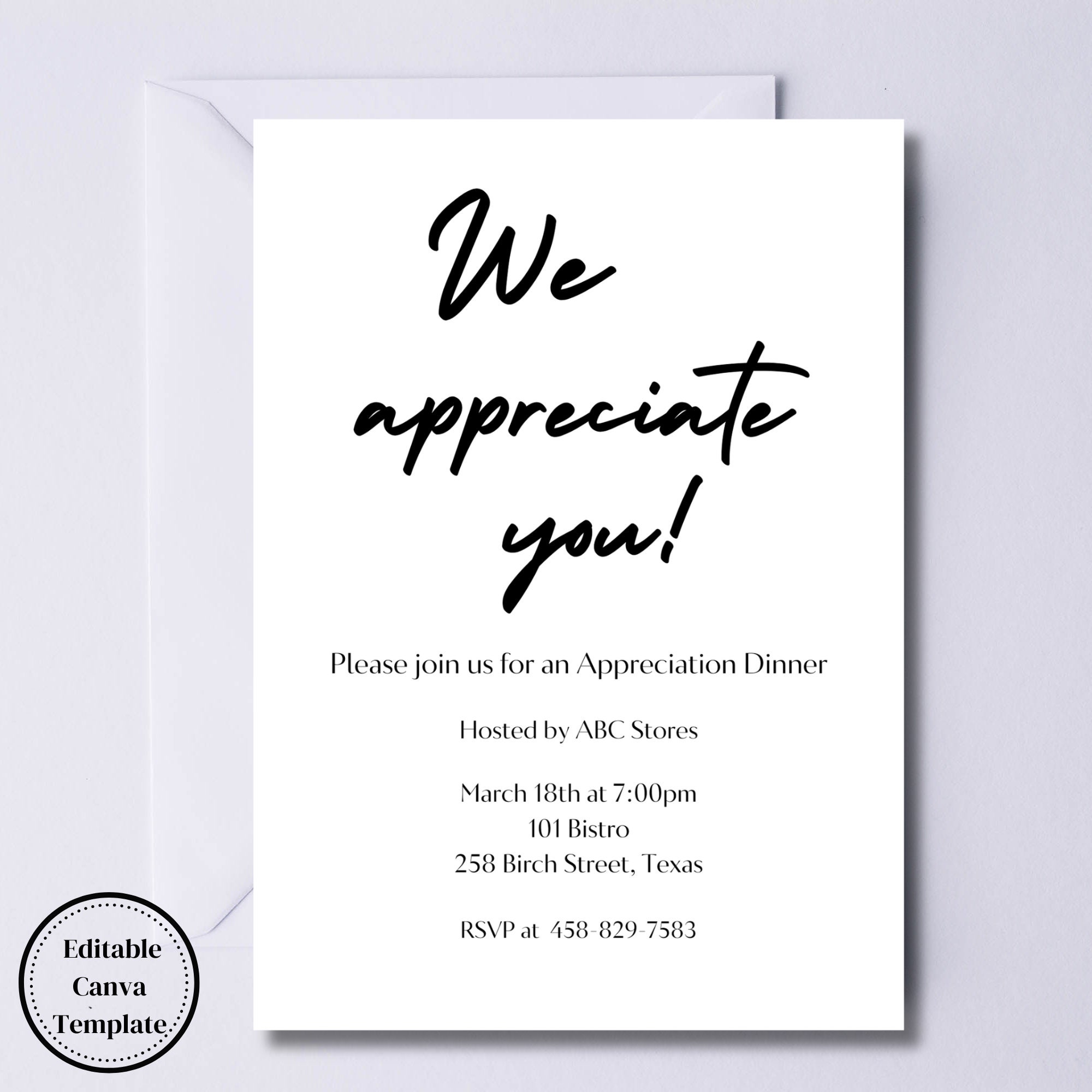 We Appreciate You Invitation, Appreciation Dinner Invitation, Dinner ...