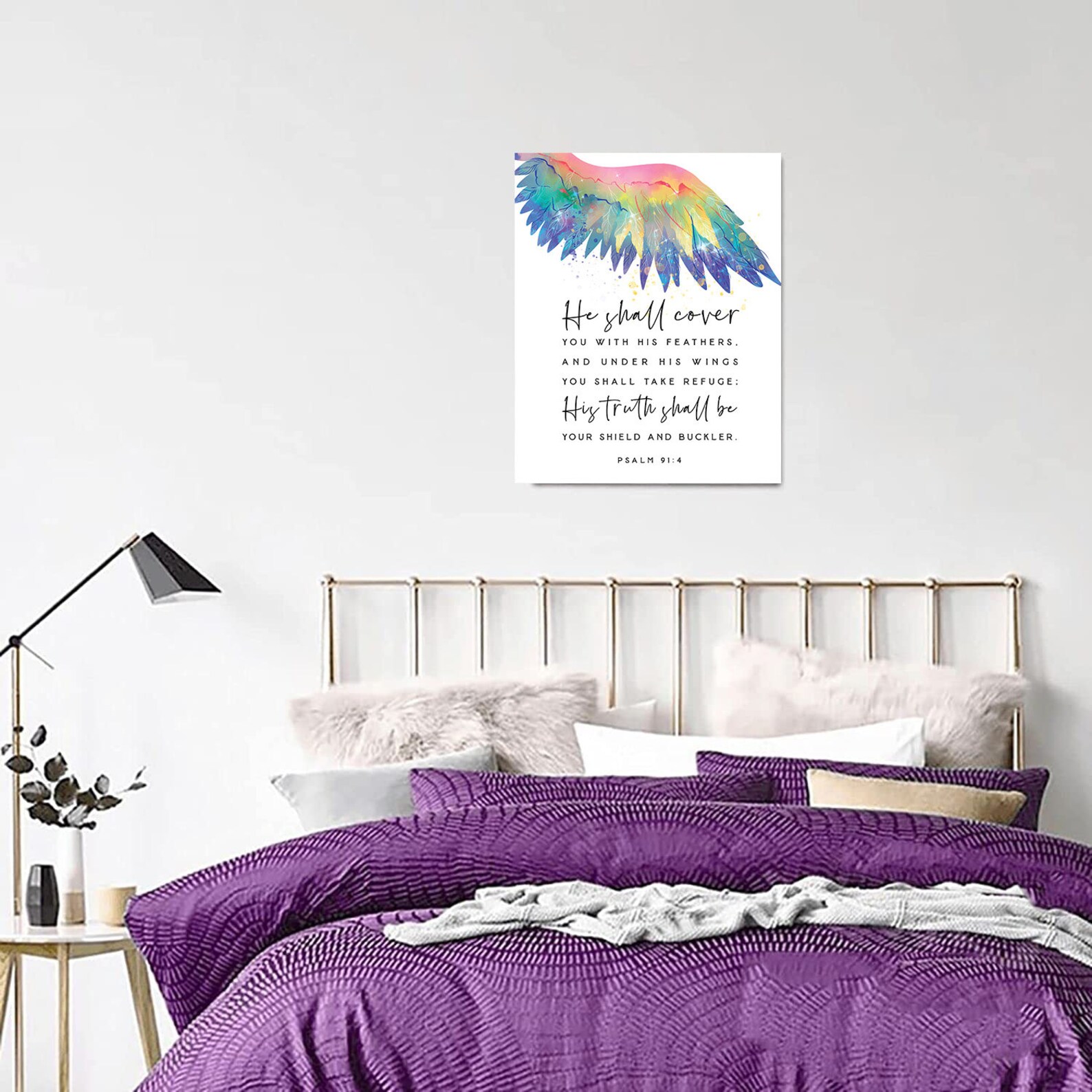 Scripture Canvas Art Psalm 91:4 He Shall Cover You With His Feathers - Etsy
