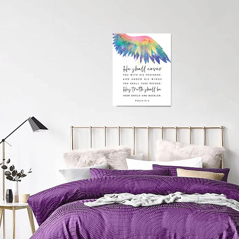 Scripture Canvas Art Psalm 91:4 He Shall Cover You With His Feathers - Etsy