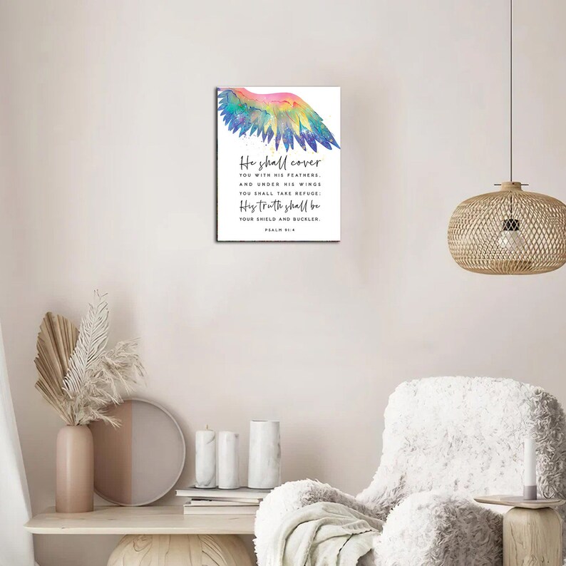 Scripture Canvas Art Psalm 91:4 He Shall Cover You With His Feathers - Etsy