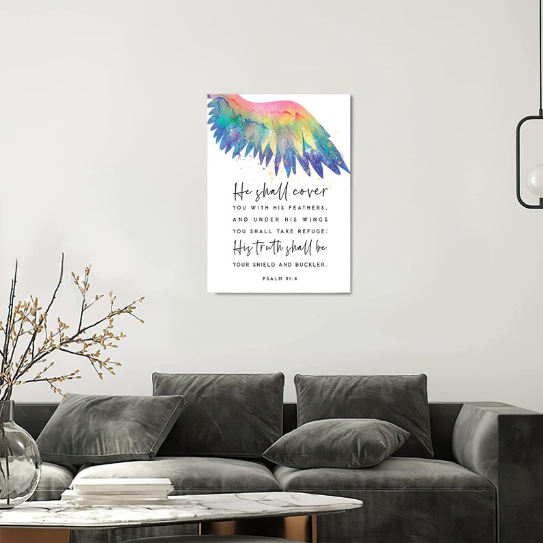 Scripture Canvas Art Psalm 91:4 He Shall Cover You With His Feathers - Etsy