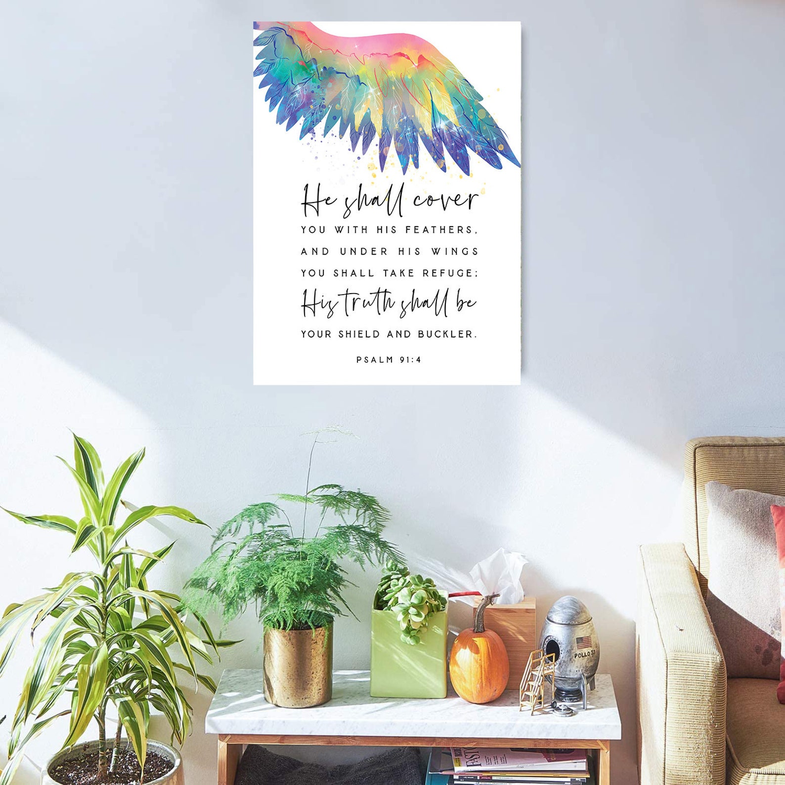 Scripture Canvas Art Psalm 91:4 He Shall Cover You With His Feathers - Etsy
