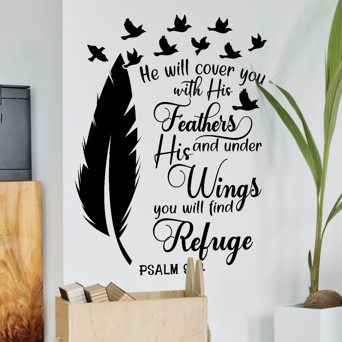 Jbling Scripture Vinyl Wall Decal Find Refuge in Him Psalm 91:4 - Etsy
