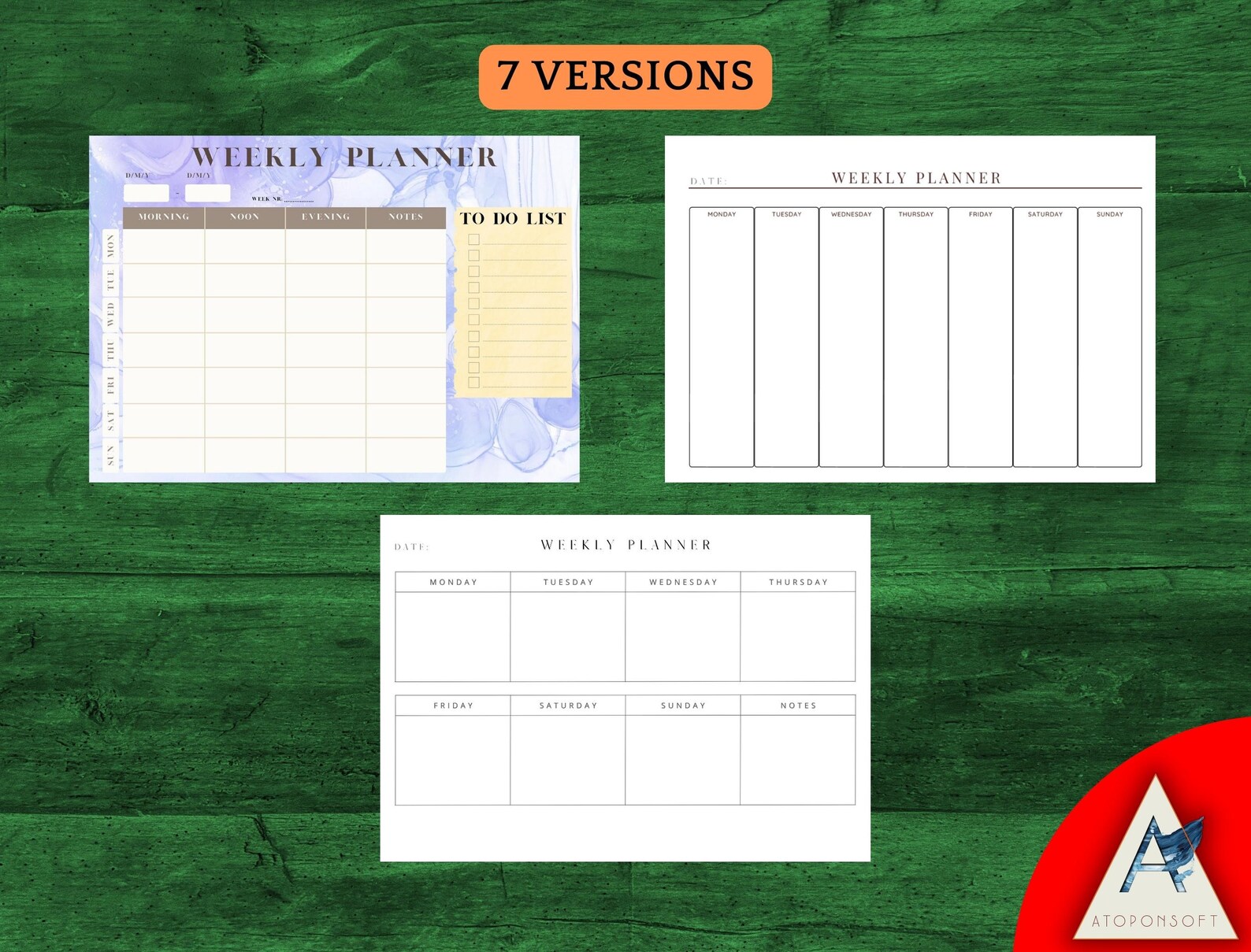 WEEKLY PLANNER 7 VERSIONS, Printable Planner, Pdf Planner, Digital ...