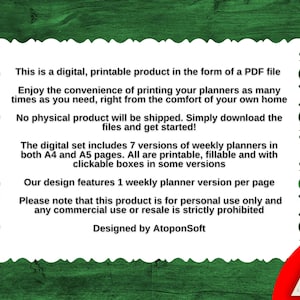 WEEKLY PLANNER 7 VERSIONS, Printable Planner, Pdf Planner, Digital ...